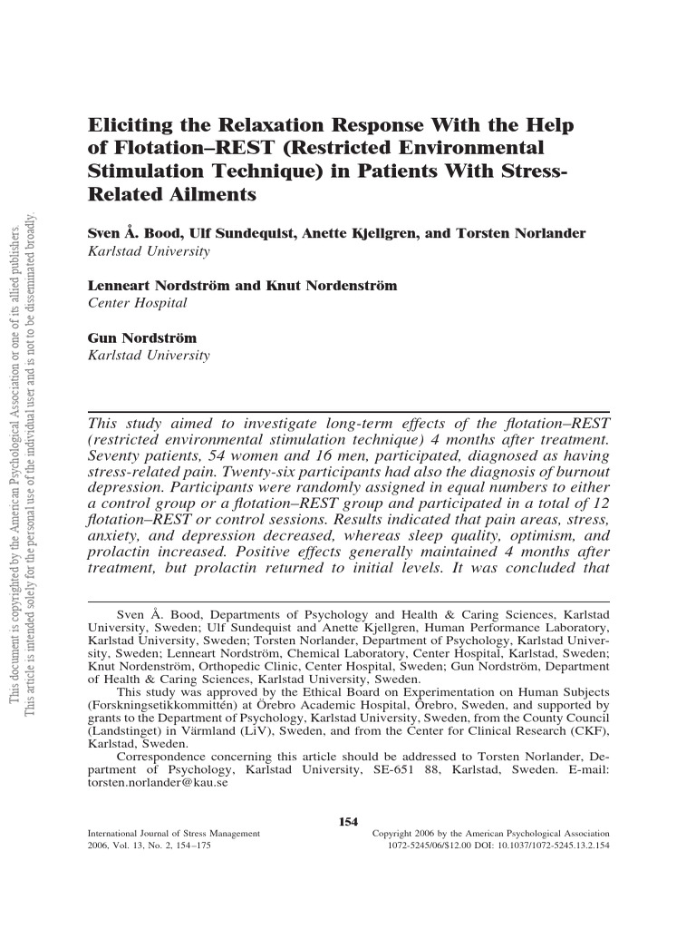 Eliciting The Relaxation Response With The Help of Flotation-REST ...
