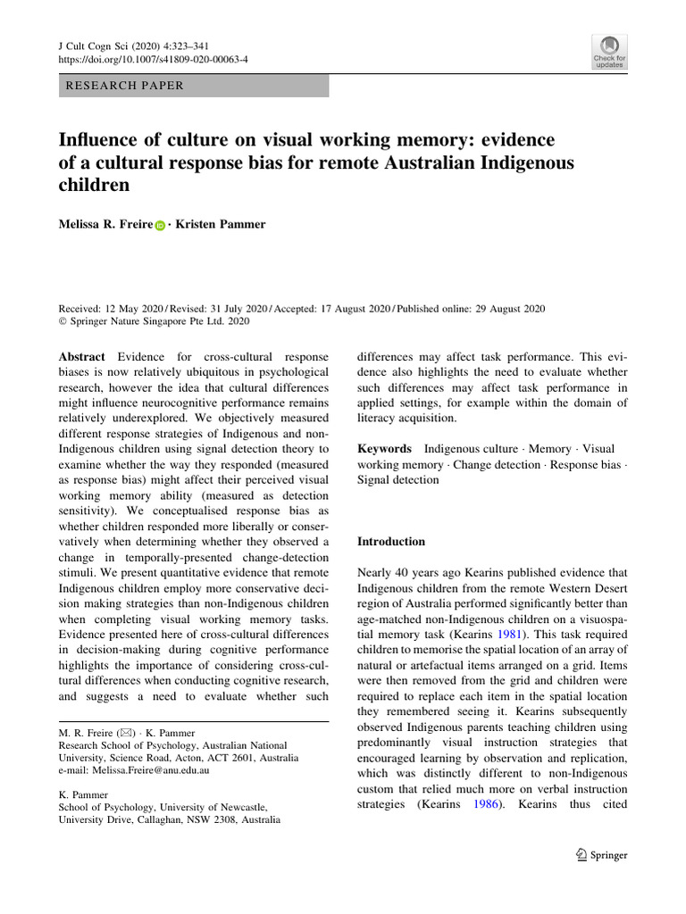 Influence Of Culture On Visual Working Memory Evidence Of A Cultural Response Bias For Remote