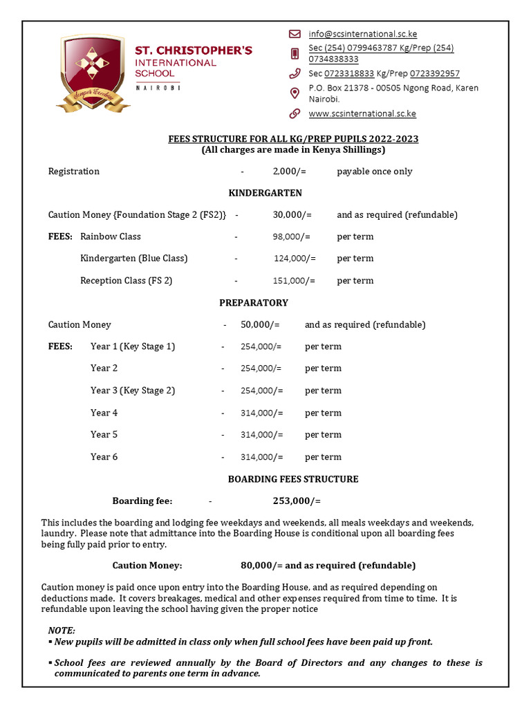 Preparatory Kindergarten Fees Structure 2022 2023 | PDF | Nairobi