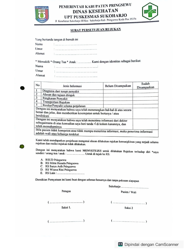 Form Persetujuan Rujukan | PDF