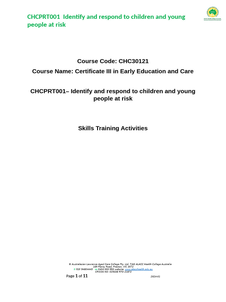 CHCPRT001 Student Skill Training Activities | PDF