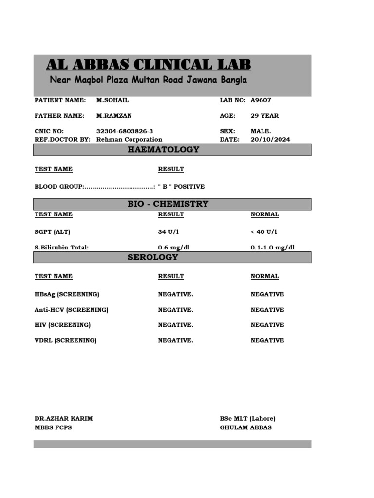 Haematology Report for M. Sohail | PDF