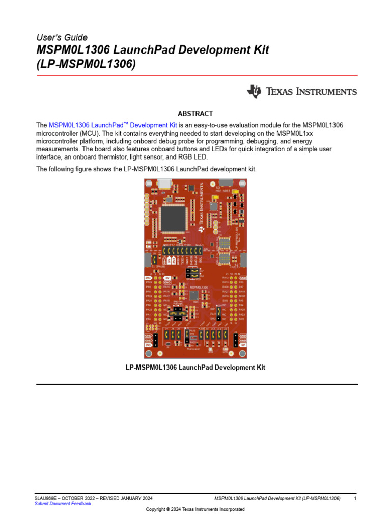 MSPM0L1306 LaunchPad Development Kit | PDF | Microcontroller | Personal Computers