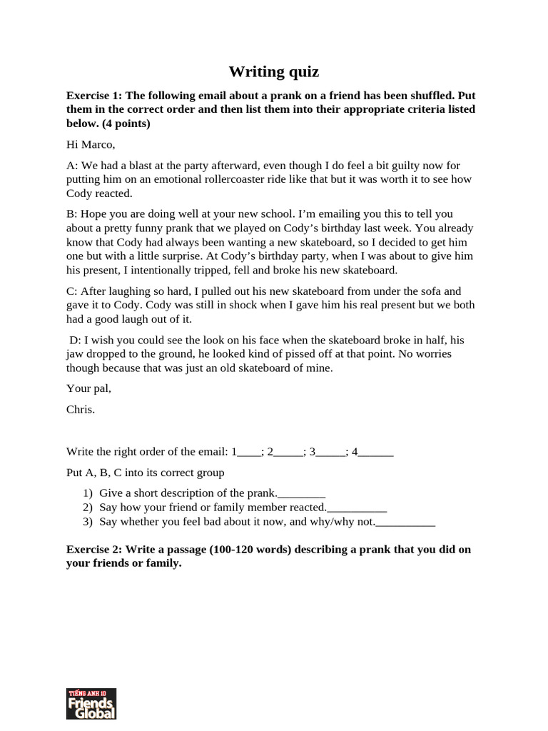 Prank Email Writing Exercise | PDF