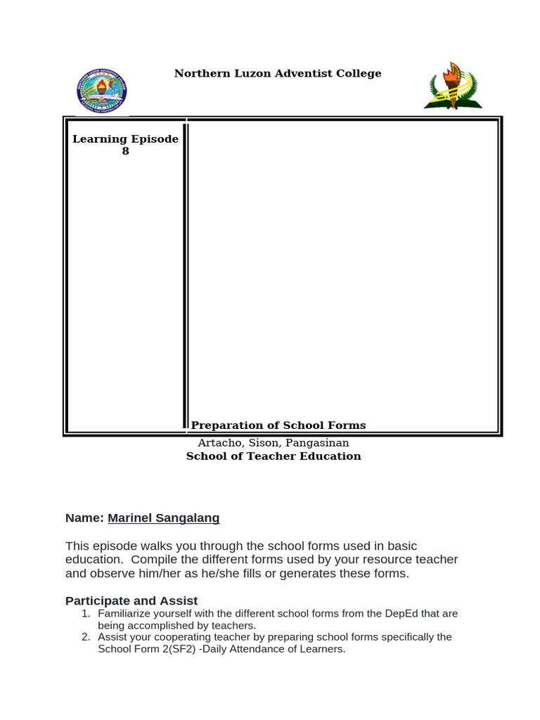 FS2 Episode-8-Activity-Preparing-school-forms | PDF | Learning ...