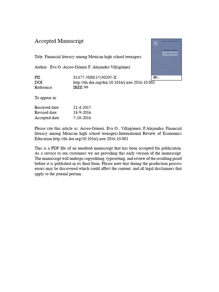 Financial Literacy of Mexican HS Teenager Survey Questionnaires | PDF ...