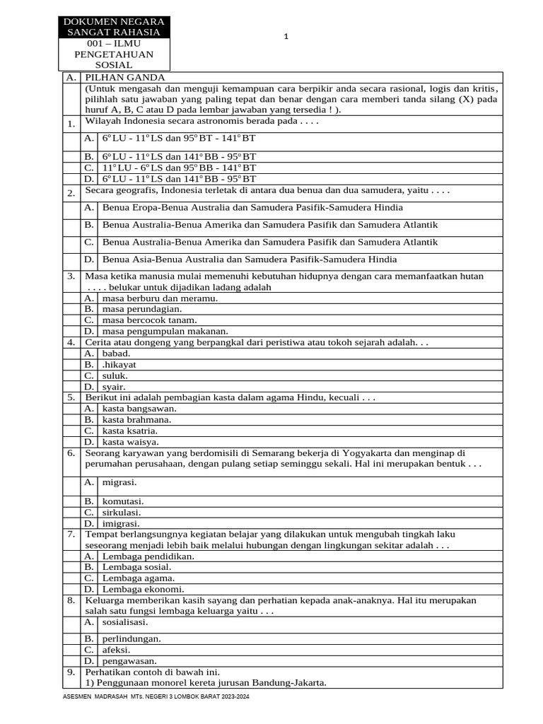 Soal Am Ips Mtsn3 Lobar | PDF
