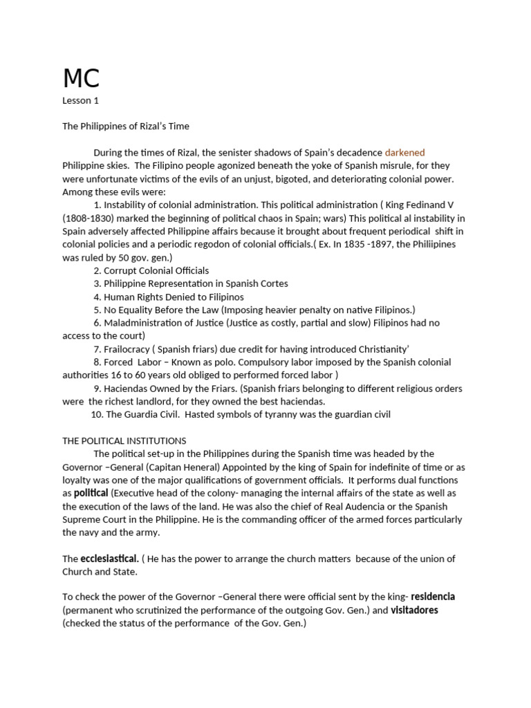 MC Lesson 1 | PDF | Philippines | Former Spanish Colonies