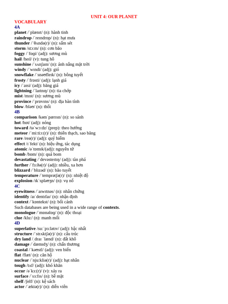 Unit 4. Our Planet GV | PDF