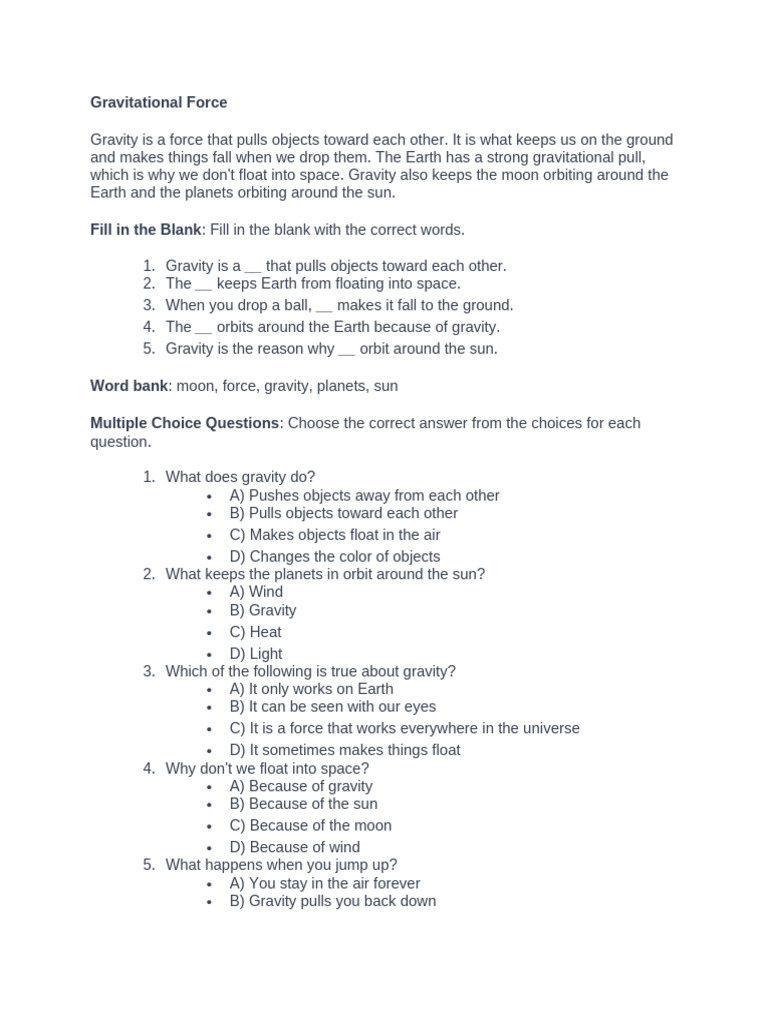Gravitational Force4-Quiz | PDF | Gravity | Orbit