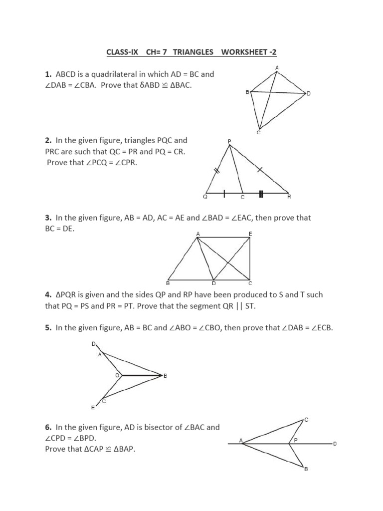 Class-9 Triangles WS-2 | PDF