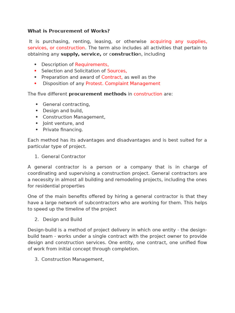 Procurement of Works | PDF | General Contractor | Construction Management