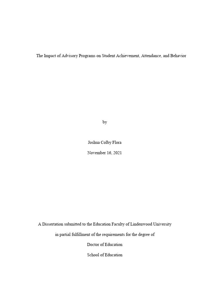 The Impact of Advisory Programs On Student Achievement, Attendance, and ...