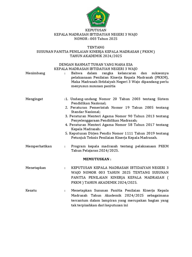 Susunan Panitia PKKM 2024/2025 | PDF