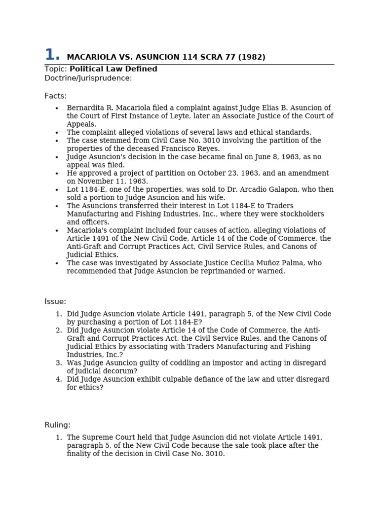 Macariola vs. Asuncion 114 Scra 77 (1982) | PDF | Constitutional Law ...