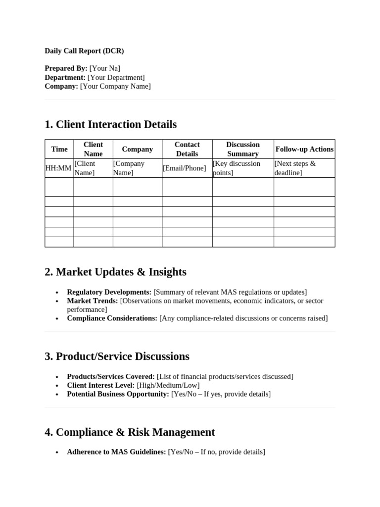 Daily Call Report - TEMP 2 | PDF