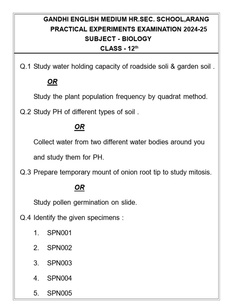 Biology Practical Exam Guide 2024-25 | PDF