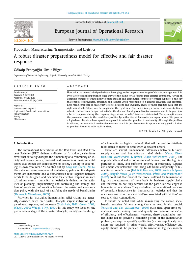 Robust Disaster Preparedness Model | PDF | Logistics | Risk Aversion