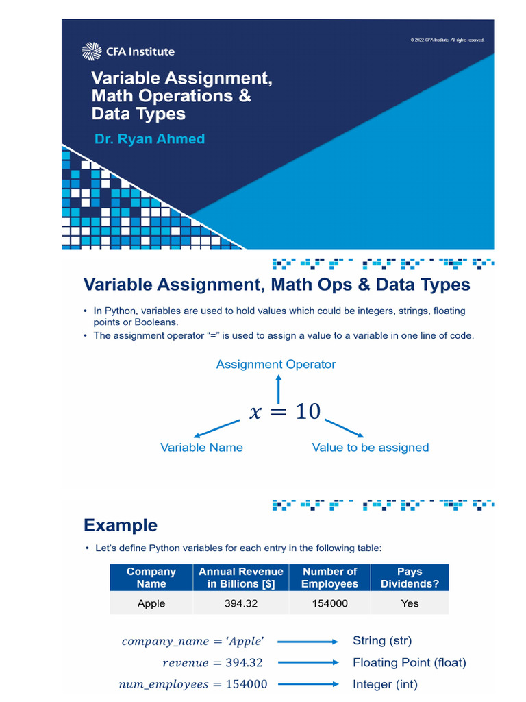 1.1 Variables Assignment, Math Ops and Data Types | PDF | Data Type | Boolean Data Type
