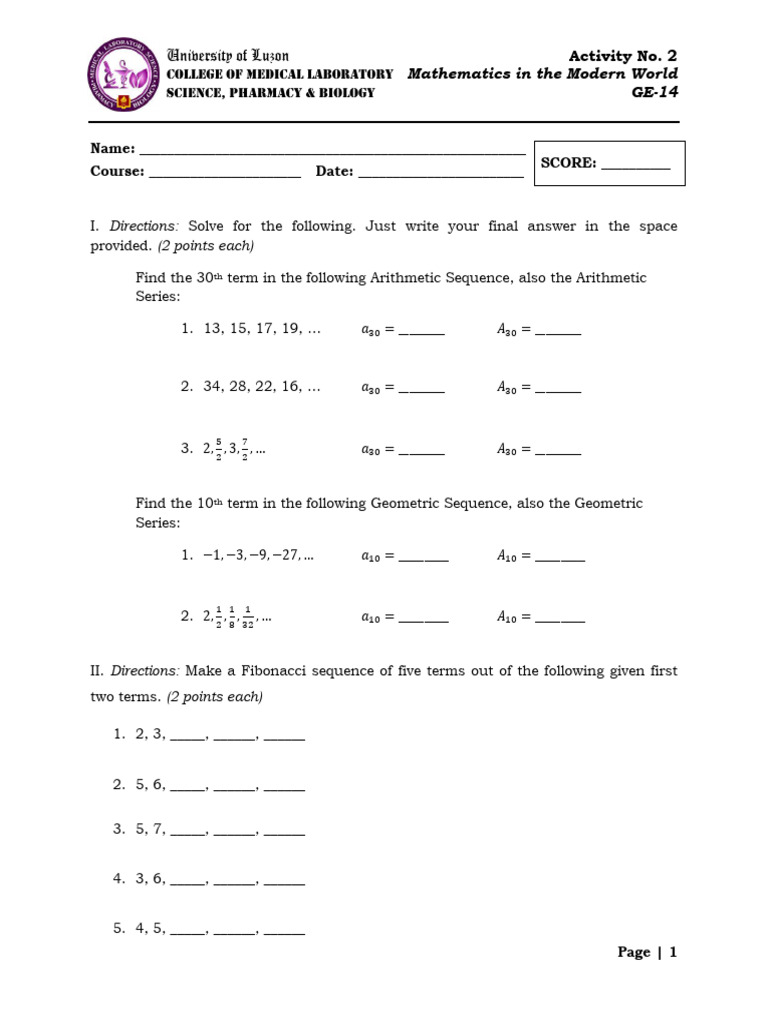 Mmw Activity 2 Pdf Numbers Sequence