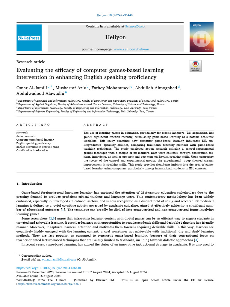 Evaluating The Efficacy of Computer Games-Based Learning Intervention ...