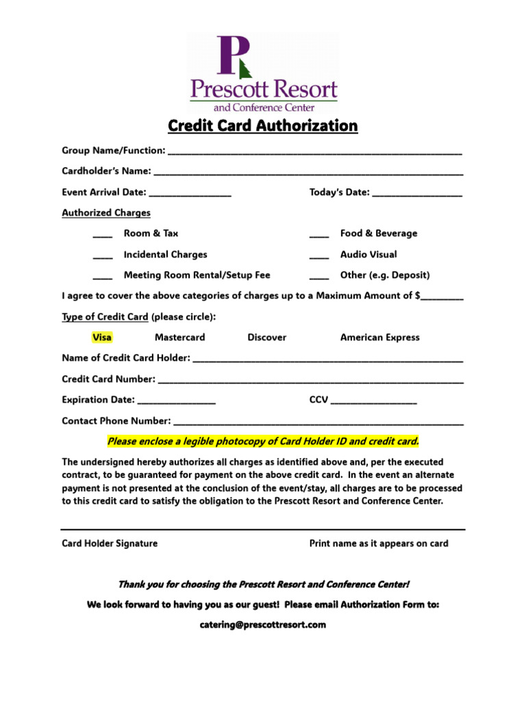 Credit Card Authorization Form Template | PDF | Credit Card | Services ...