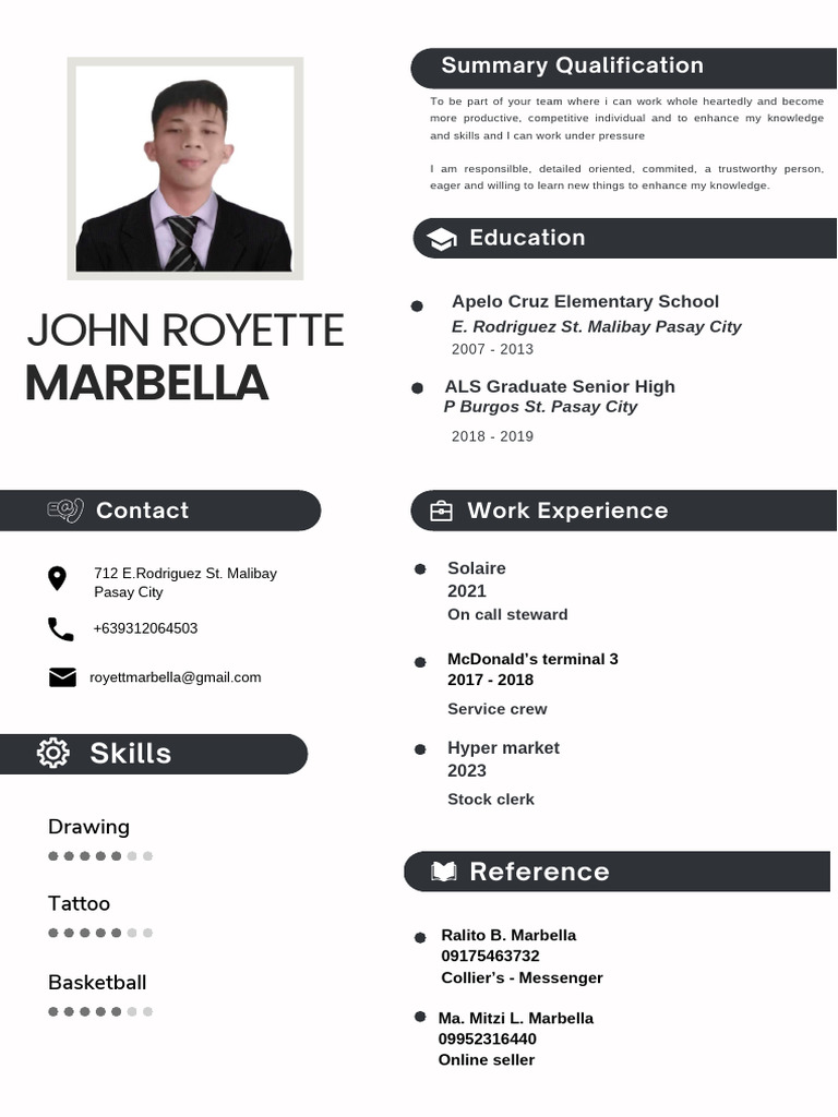 Black & White Minimalistic Professional Resume PDF | PDF