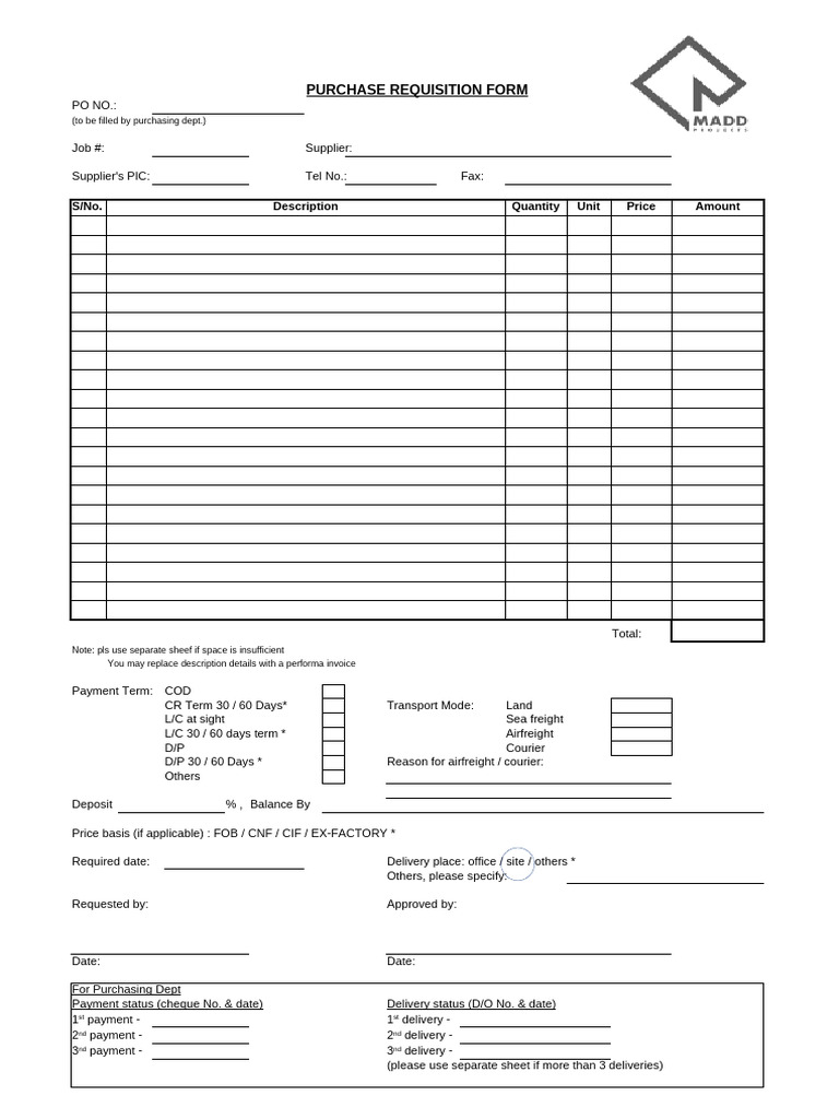 Purchase Requisition Form | PDF