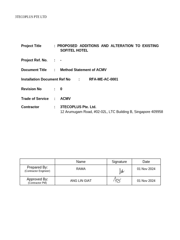RFA-ME-AC-0001 RA SWP of ACMV Installation Work | PDF | Pipe (Fluid Conveyance) | Duct (Flow)