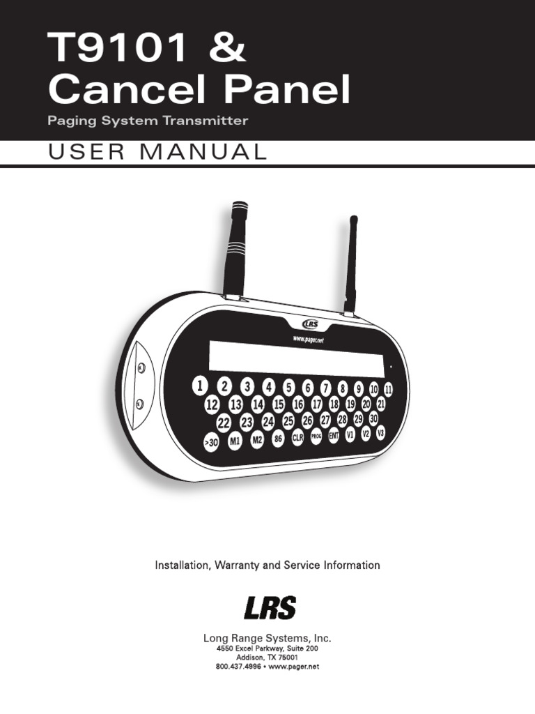 T9101 & Cancel Panel User Manual | PDF | Menu (Computing) | Wireless