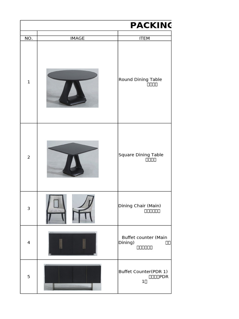 Restaurant Furniture Packing List | PDF | Upholstery | Chair