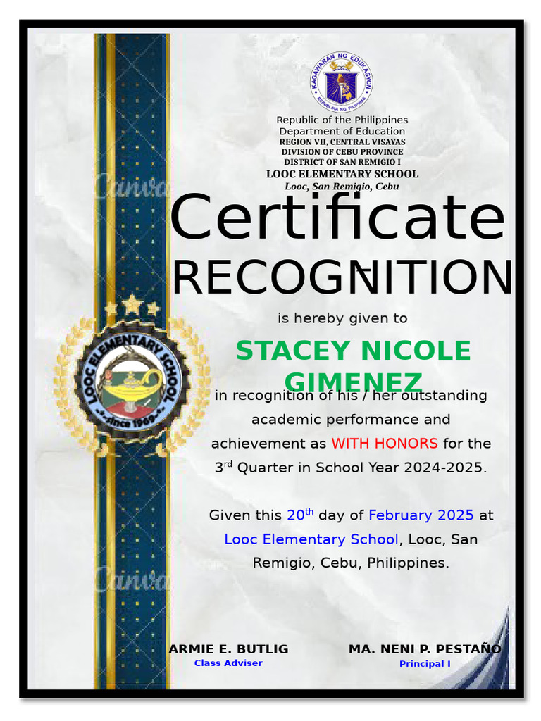 3rd Quarter Certificate | PDF