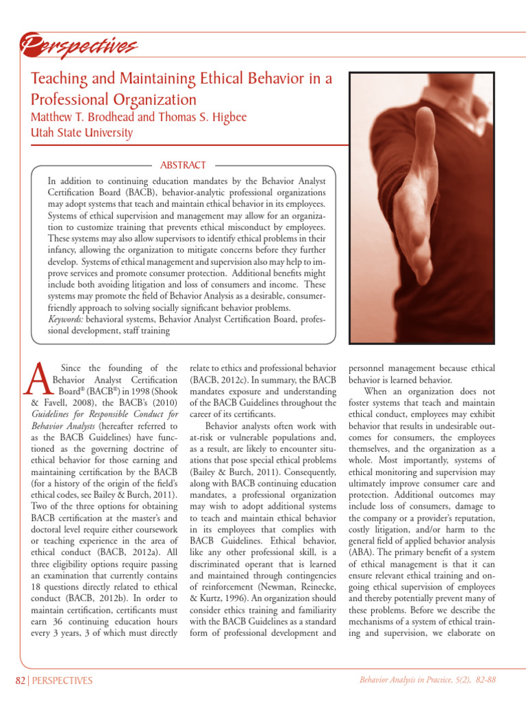 Teaching and Maintaining Ethical Behavior BAP | PDF | Behavior | Behavioural Sciences