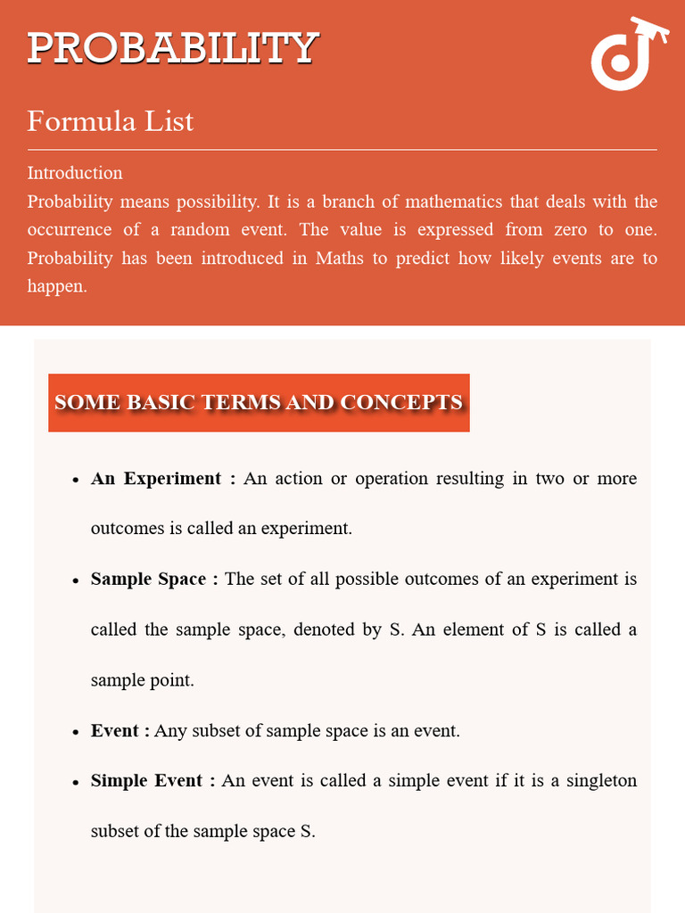 Class 11 Probability Formulas Overview | PDF | Probability | Mathematics