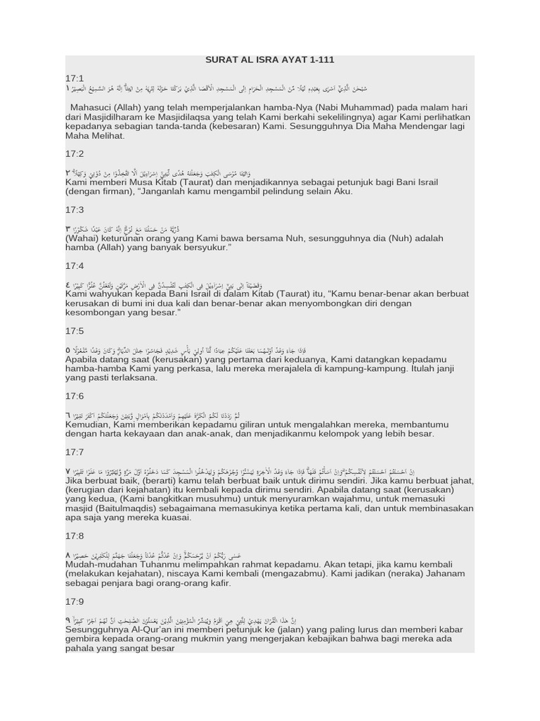 Tafsir Surat Al-Isra: Ayat 1-111 | PDF