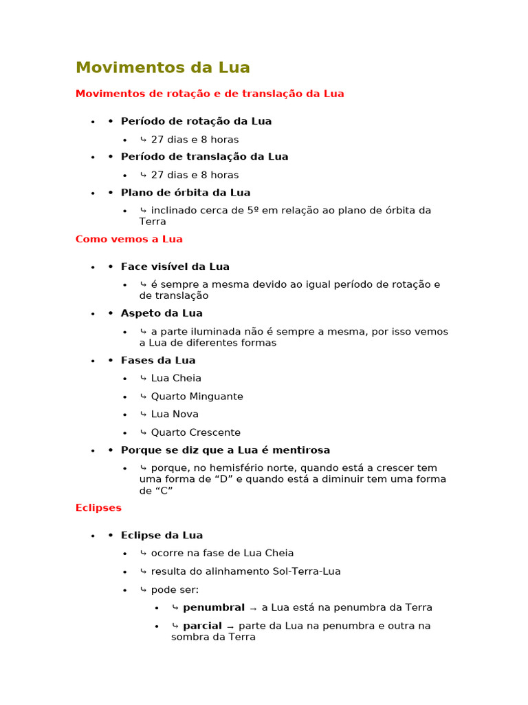Movimentos e Fases da Lua | PDF