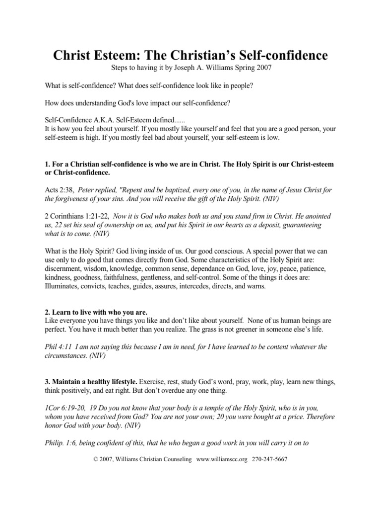Christ Esteem The Christian’s Self-confidence | PDF | Jesus | Prayer