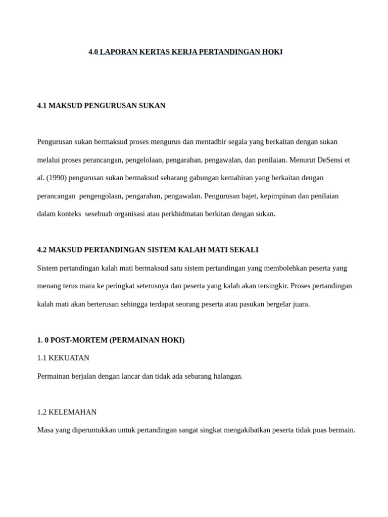 Laporan Pengelolaan Pertandingan Hoki | PDF