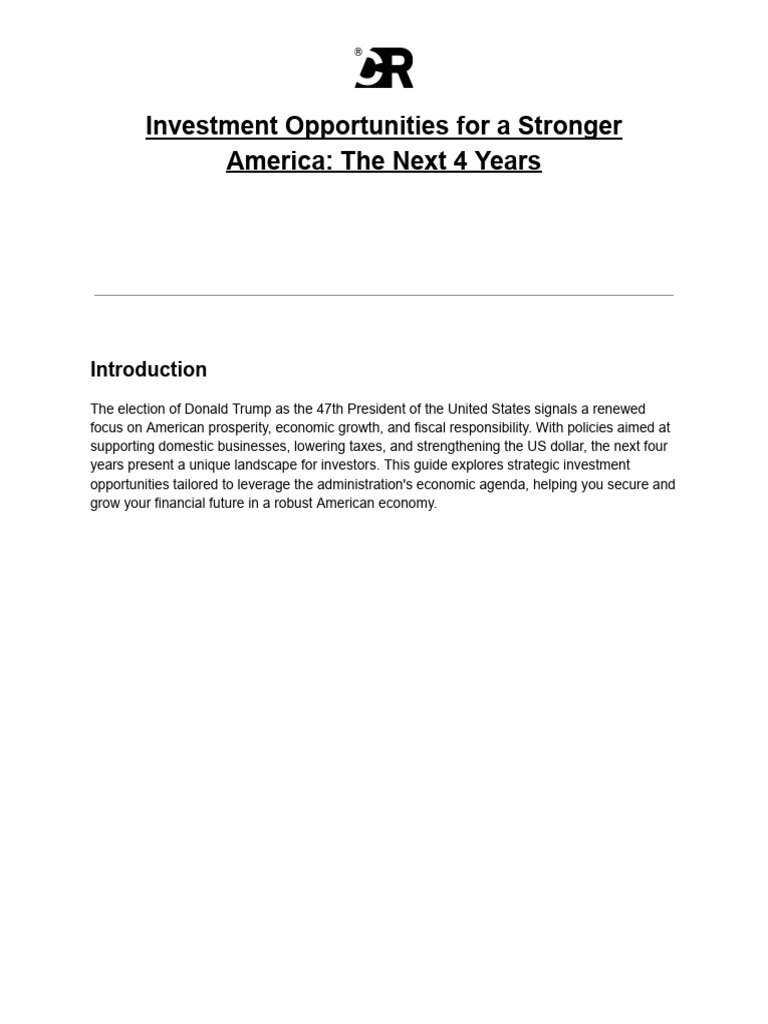 Investment Opportunities for a Stronger America the Next 4 Years | PDF ...