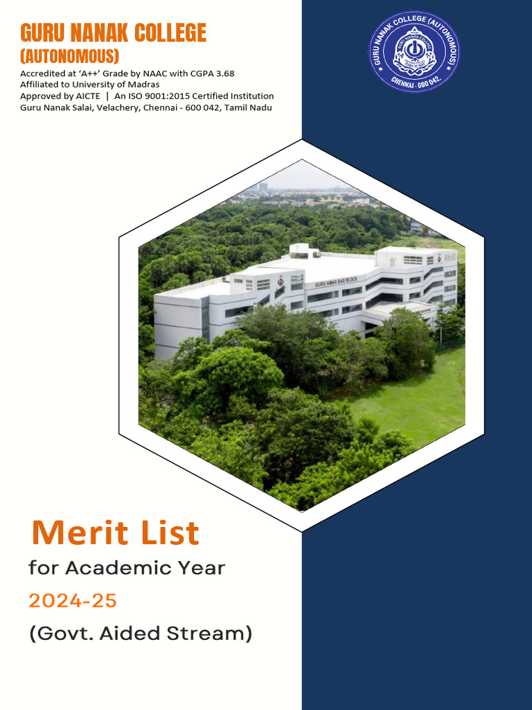 Guru Nanak College Merit List 2024-25 | PDF