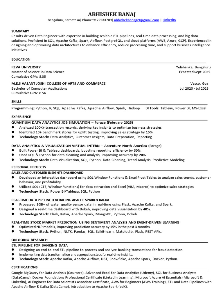 Abhishek(Resume) | PDF | Apache Spark | Microsoft Excel