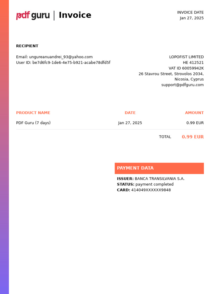 Invoice for PDF Guru Subscription | PDF