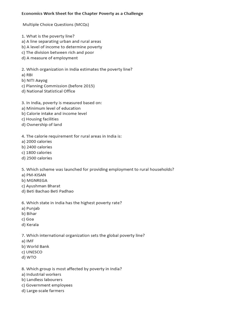 Poverty Challenge Economics Worksheet | PDF | Poverty | Poverty ...