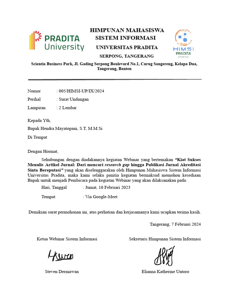 Surat Undangan Webinar Pak Hendra | PDF