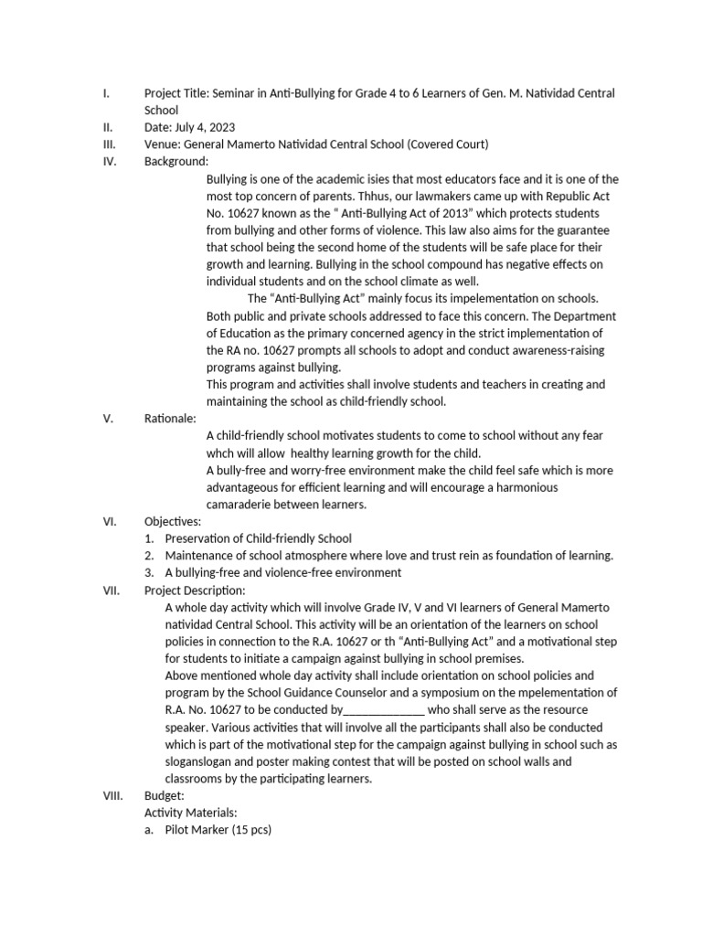 Anti-Bullying Seminar for Grades 4-6 | PDF | Bullying | Teachers