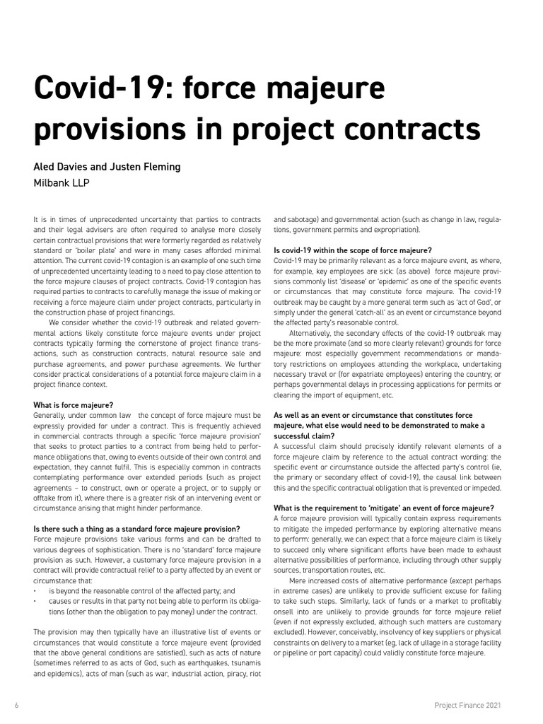 Covid-19 Force Majeure in Contracts | PDF | Private Law | Common Law