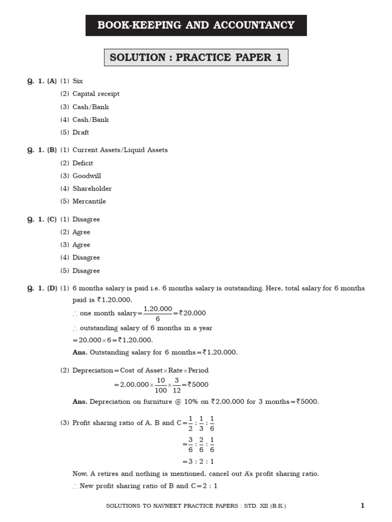 BK MQP Ans Navneet Ed 2025 | PDF | Equity (Finance) | Debits And Credits