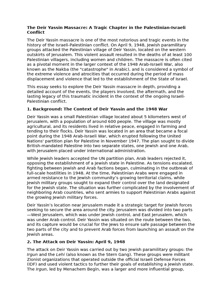 Deir Yassin Massacre: A Historical Overview | PDF | Israel | World Politics