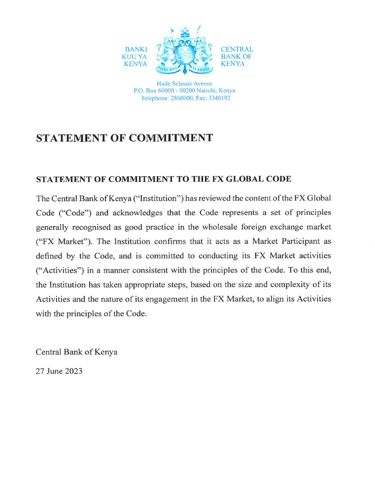 Statement of Commitment To The FX Global Code | PDF