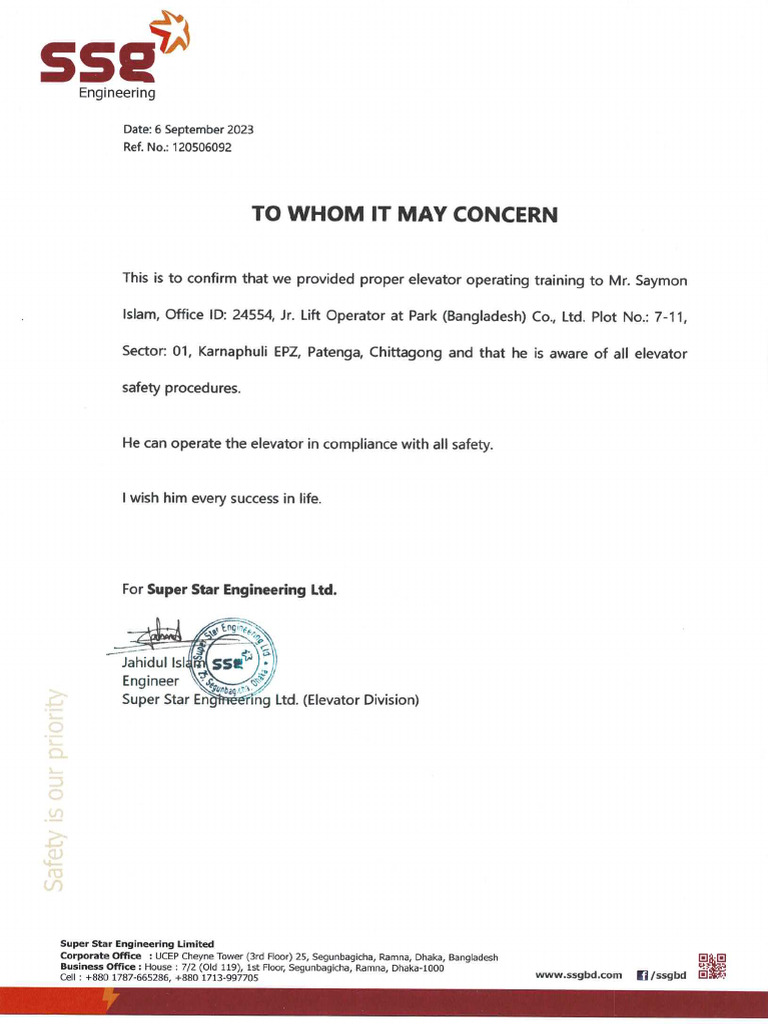 SSG-Lift_Certificate | PDF